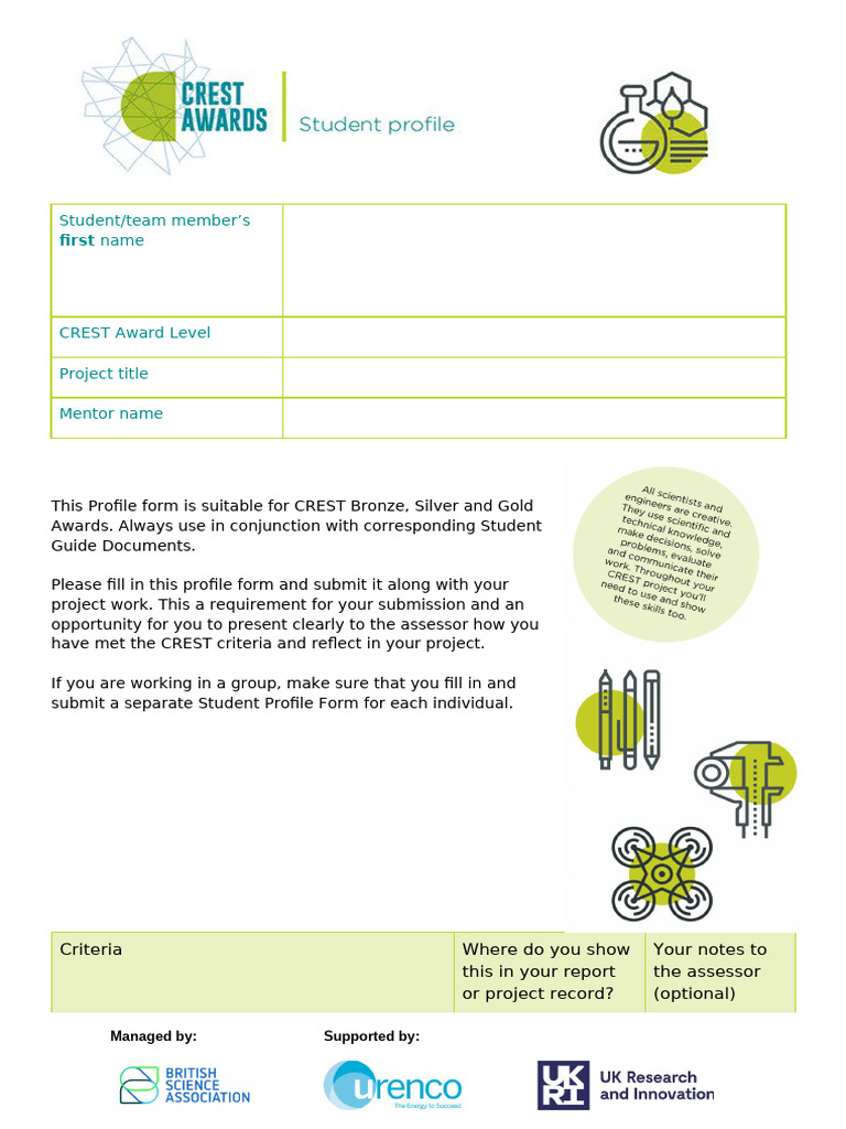 CREST Student Profile Form | PDF