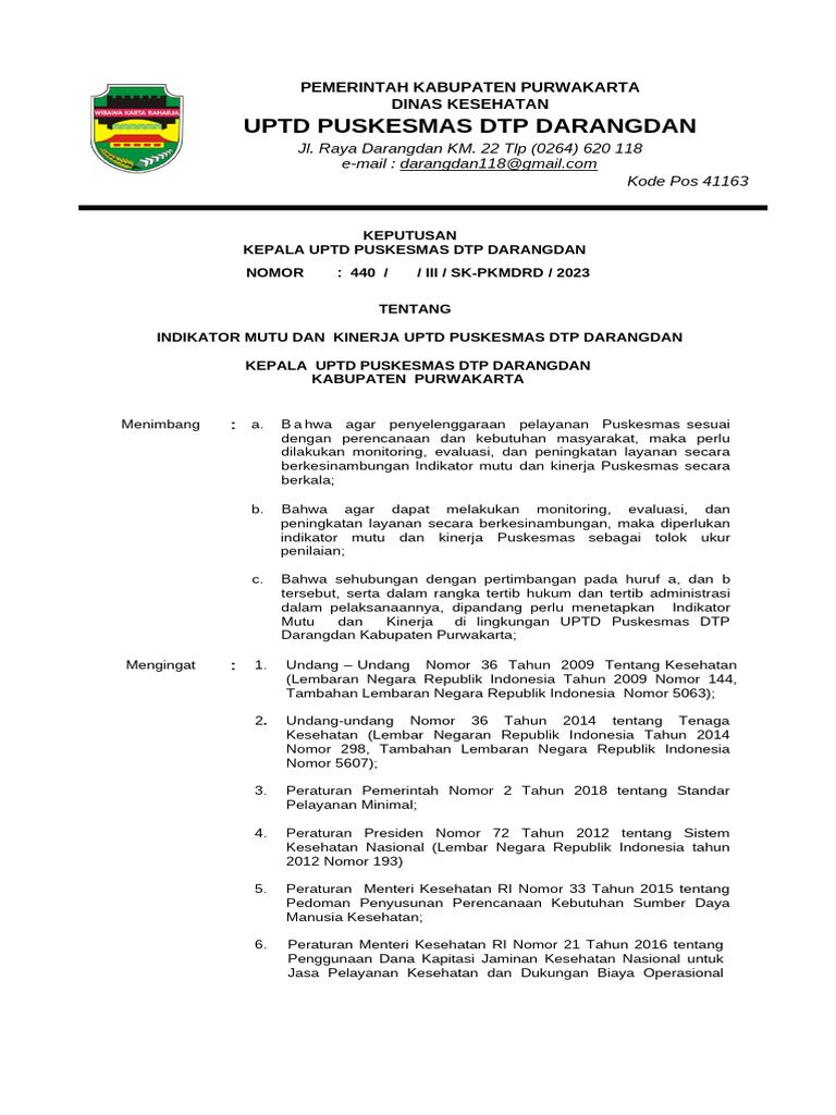 SK Indikator Mutu DRD 2023 | PDF