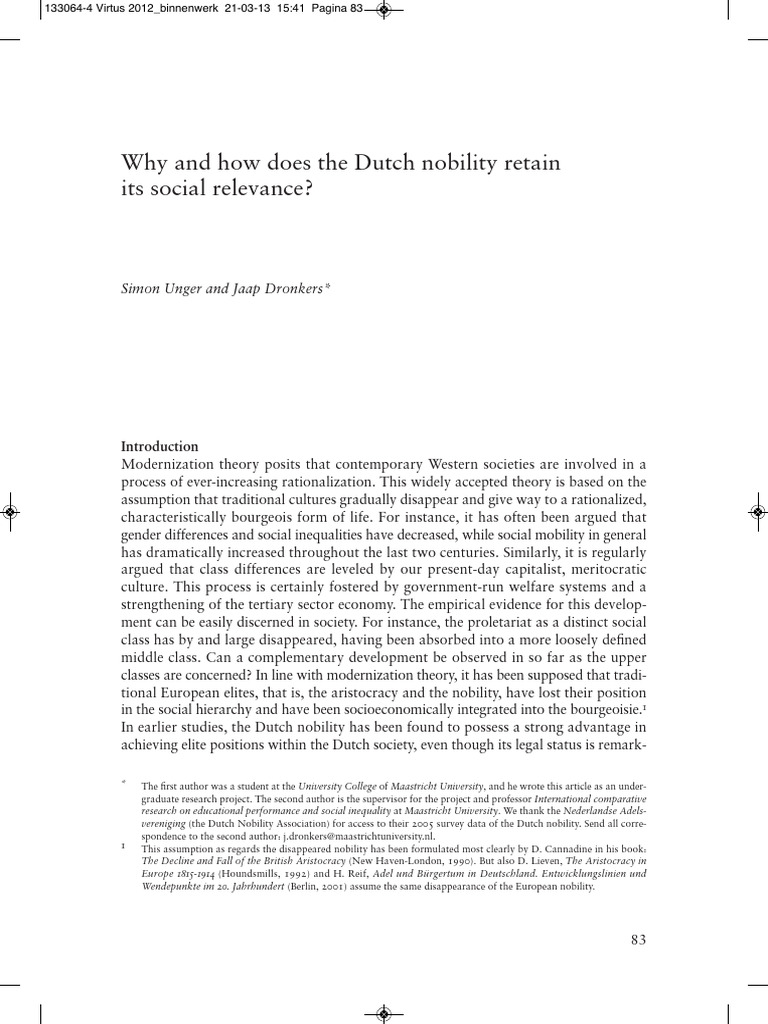Why and How Does The Dutch Nobility Retain Its Social Relevance | PDF