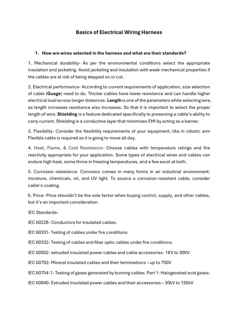 Basics of Electrical Wiring Harness | PDF
