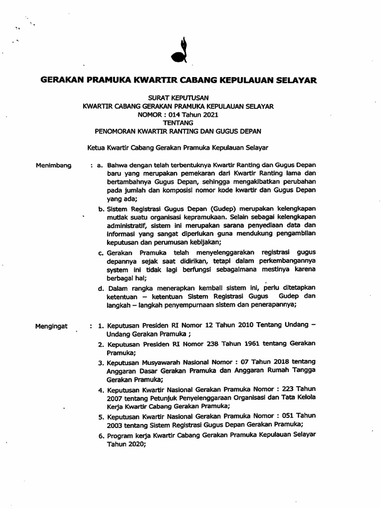 SK Nomor Kwarran Dan Gudep | PDF