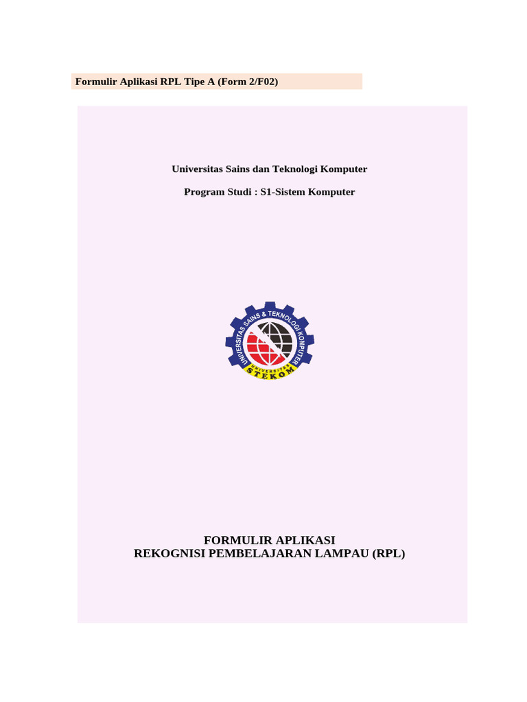 Formulir Aplikasi RPL Tipe A (Form 2 - F02) Universitas STEKOM | PDF
