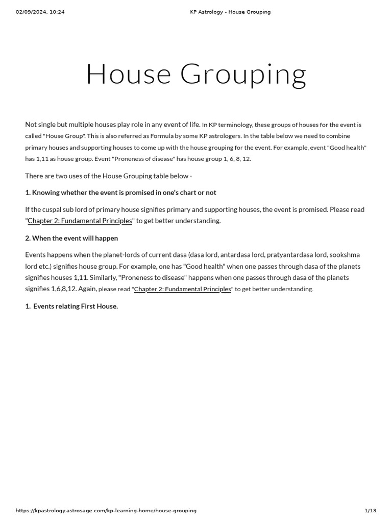 KP Astrology - House Grouping | PDF