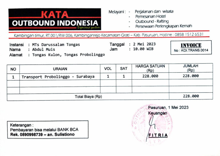 Contoh Kwitansi Outbond | PDF