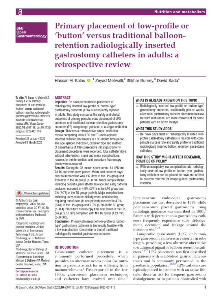 Button' Versus Traditional Balloon-Retention Radiologically Inserted ...