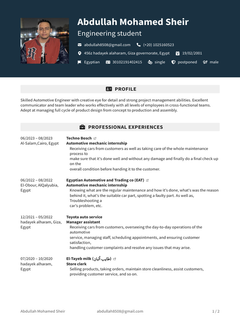 Abdullah Mohamed Sheir Flowcv Resume 20240515 - 1 | PDF | Egypt | Business
