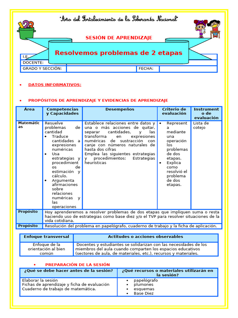 SESION D4 MAT RESOLVEMOS PROBLEMAS DE 2 ETAPAS | PDF