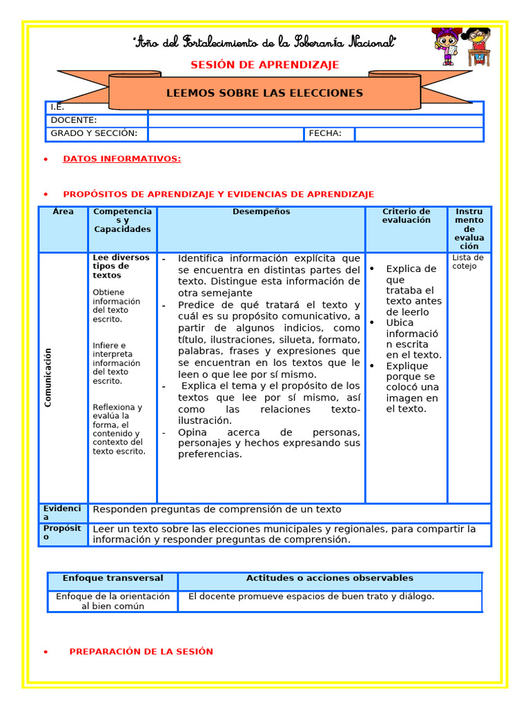 Sesión D4 Plan Lector Leemos Sobre Las Elecciones | PDF