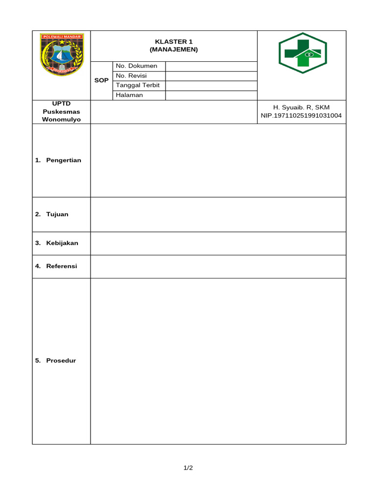 CONTOH FORMAT SOP | PDF