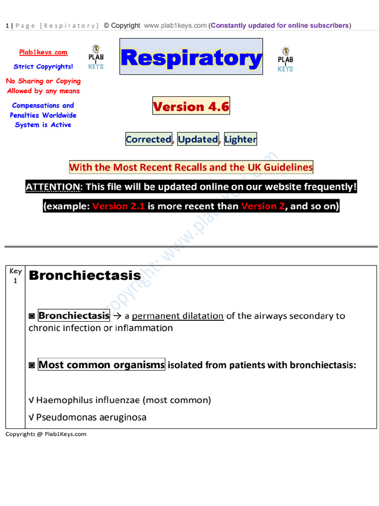 UKMLE PLAB1 Respiratory System | PDF
