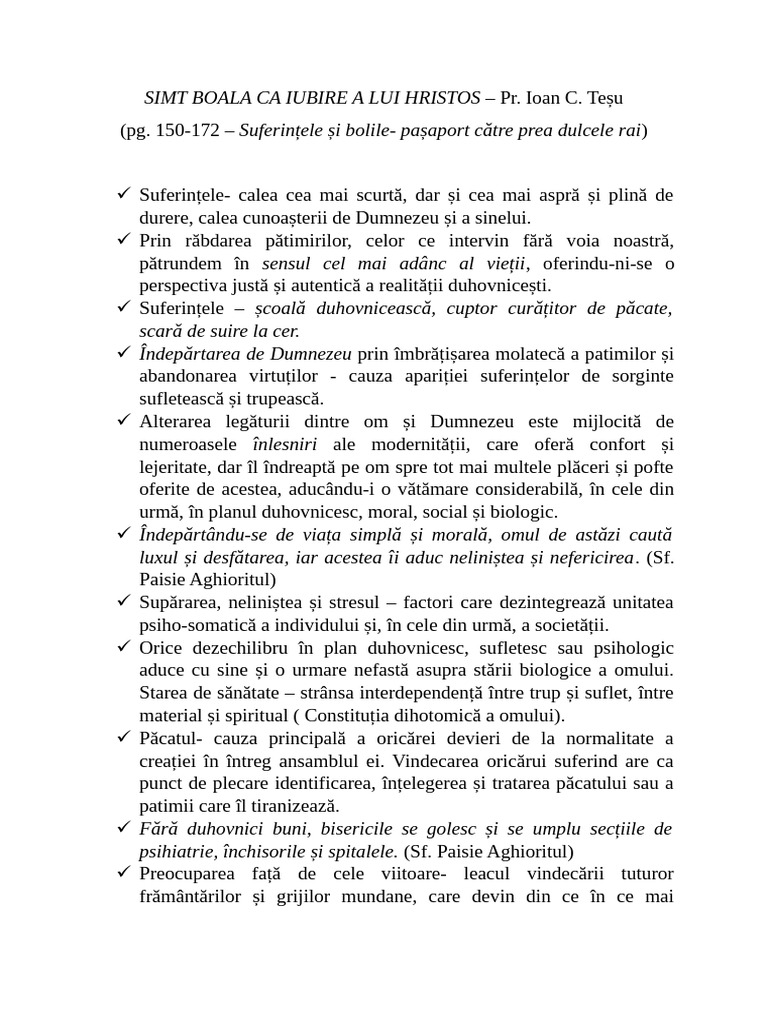 SIMT BOALA CA IUBIRE A LUI HRISTOS - Pr. Ioan C. Teșu | PDF