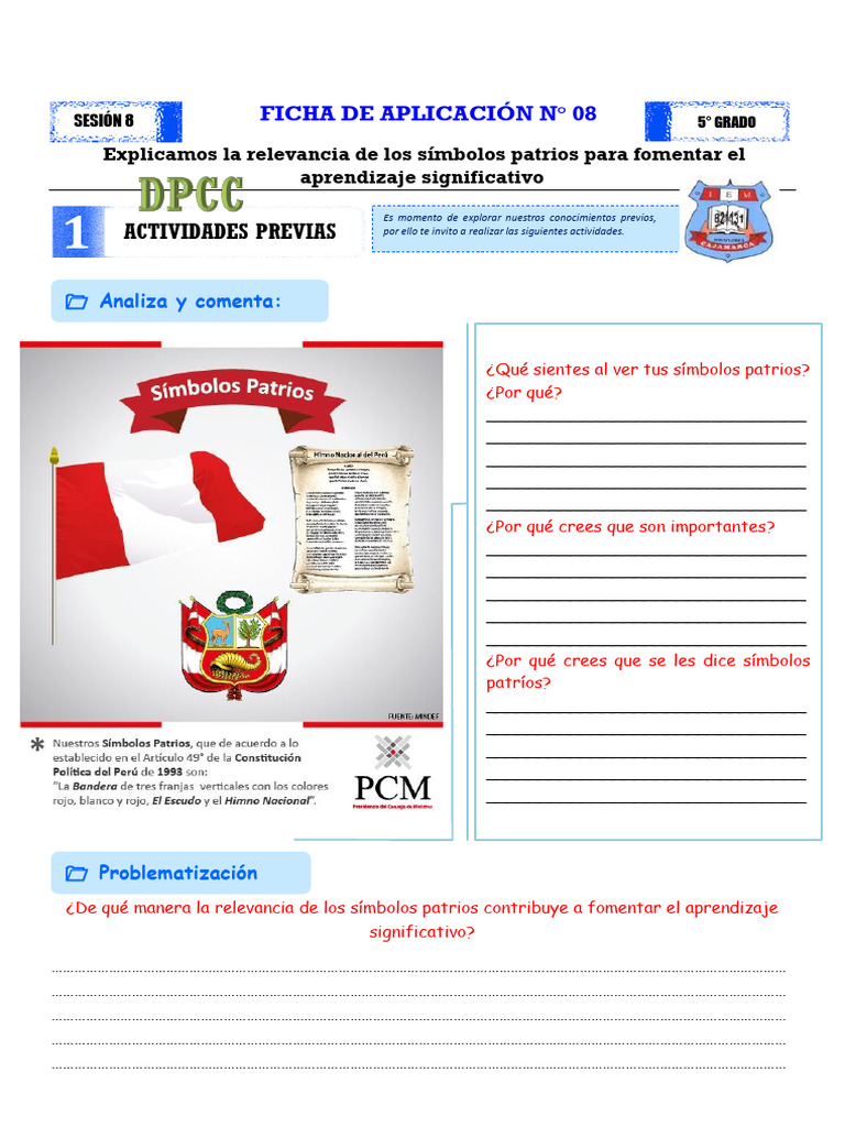 Ficha 8 - Explicamos La Relevancia de Los Símbolos Patrios para Fomentar El Aprendizaje ...