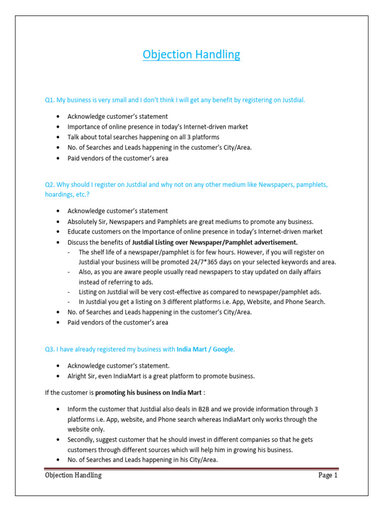 Objection Handling Updated | PDF