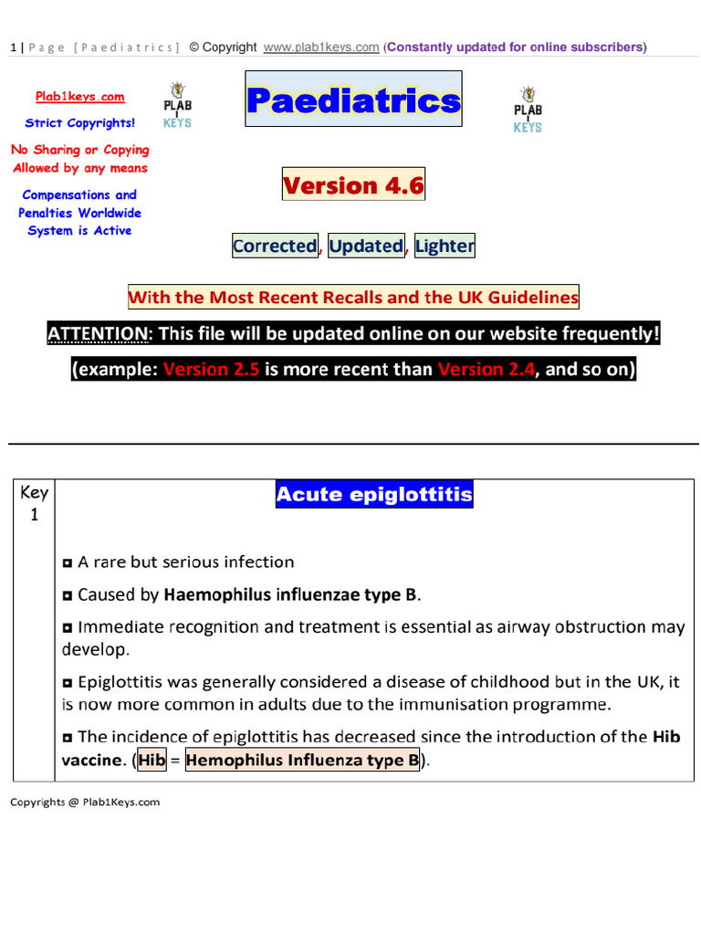 UKMLE PLAB1 Paediatric | PDF