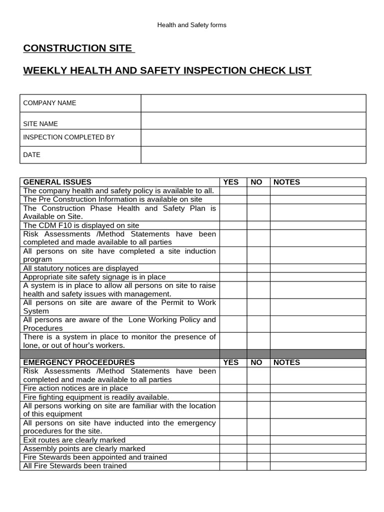 Construction Site Checklist | PDF