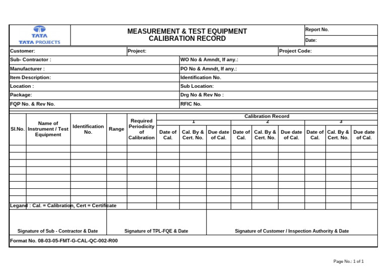 Measurement & Test Equipment Calibration Record | PDF