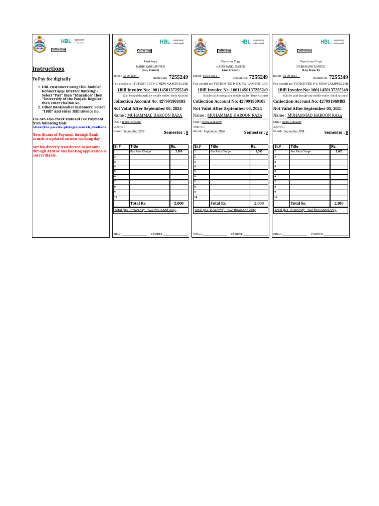 Fee.pu.Edu.pk Login Print Challan Transport 7255249 1 3830212483209 | PDF