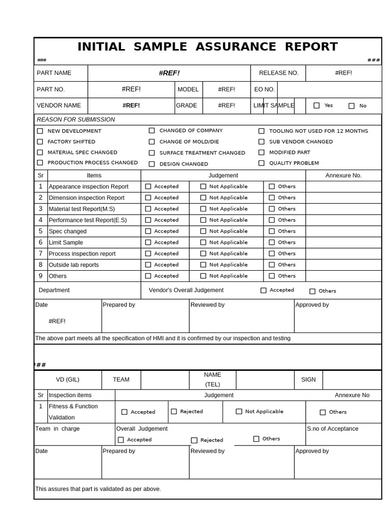Initial Sample Assurance Report: Reason For Submission | PDF