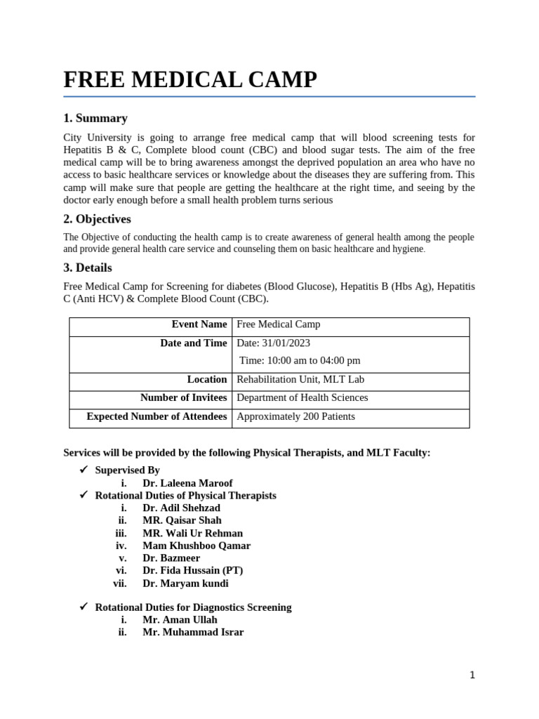 Free Medical Camp | PDF