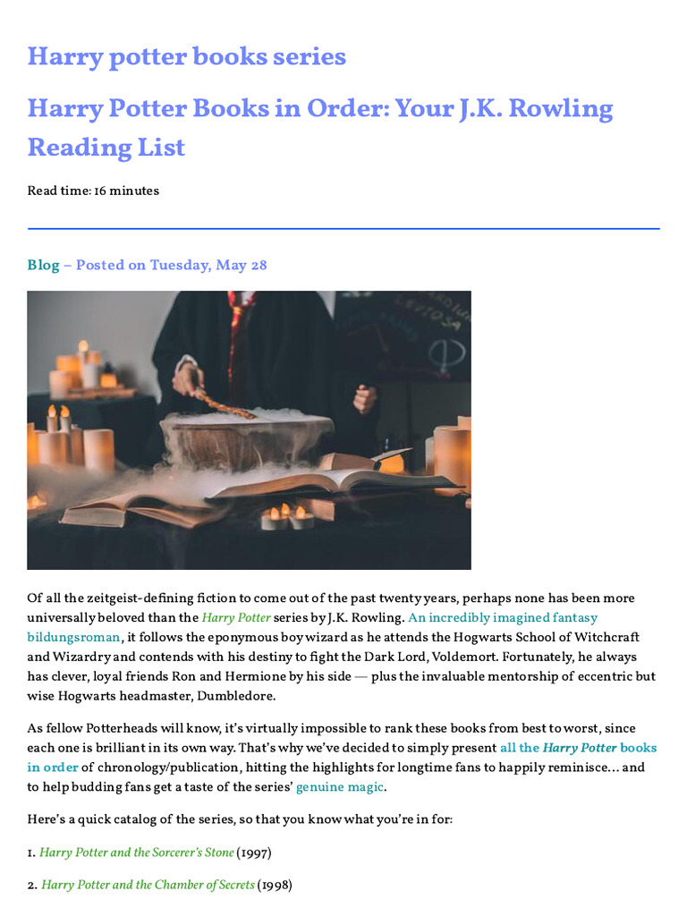 Harry Potter Series: Complete Reading Guide | PDF | Harry Potter ...