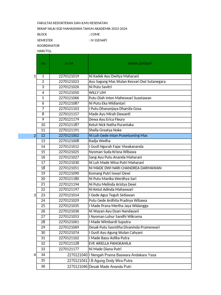 Rekap Nilai SGD COME SMT 4 | PDF