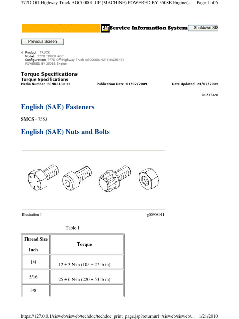 English (SAE) Fasteners English (SAE) Nuts and Bolts: SMCS - 7553 | PDF