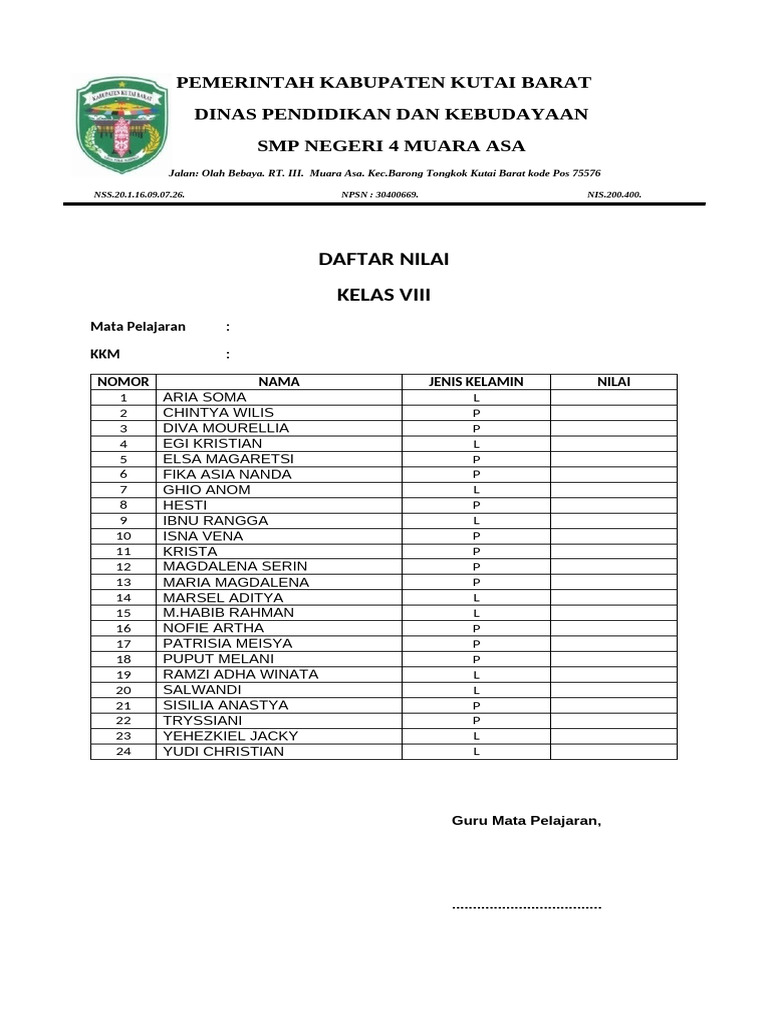 Daftar Nilai Siswa | PDF