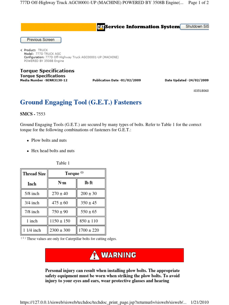 Ground Engaging Tool (G.E.T.) Fasteners: Smcs | PDF