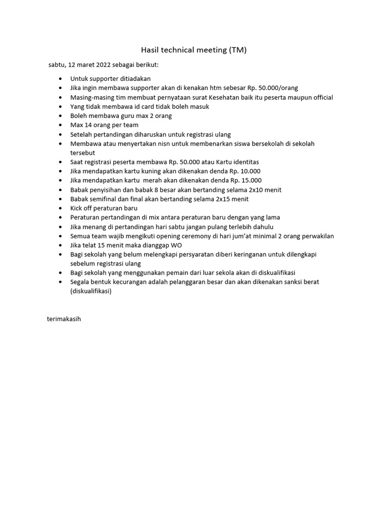 Hasil Technical Meeting | PDF