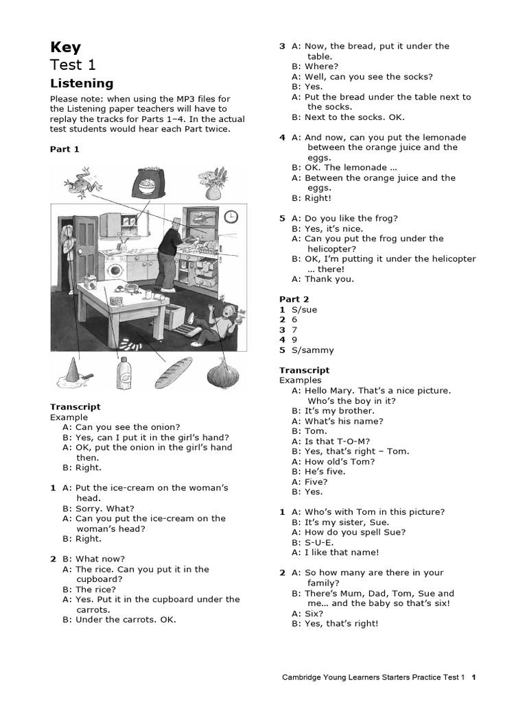 Cambridge Young Learners Starters Test 1 | PDF