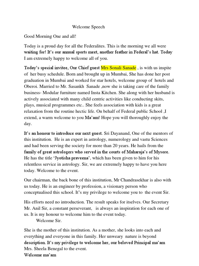 Welcome Speech | PDF | Wellness