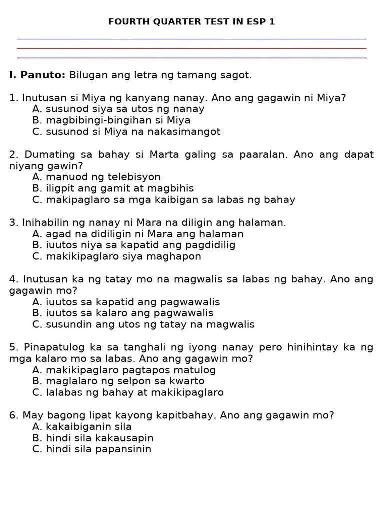 Fourth Quarter Test | PDF