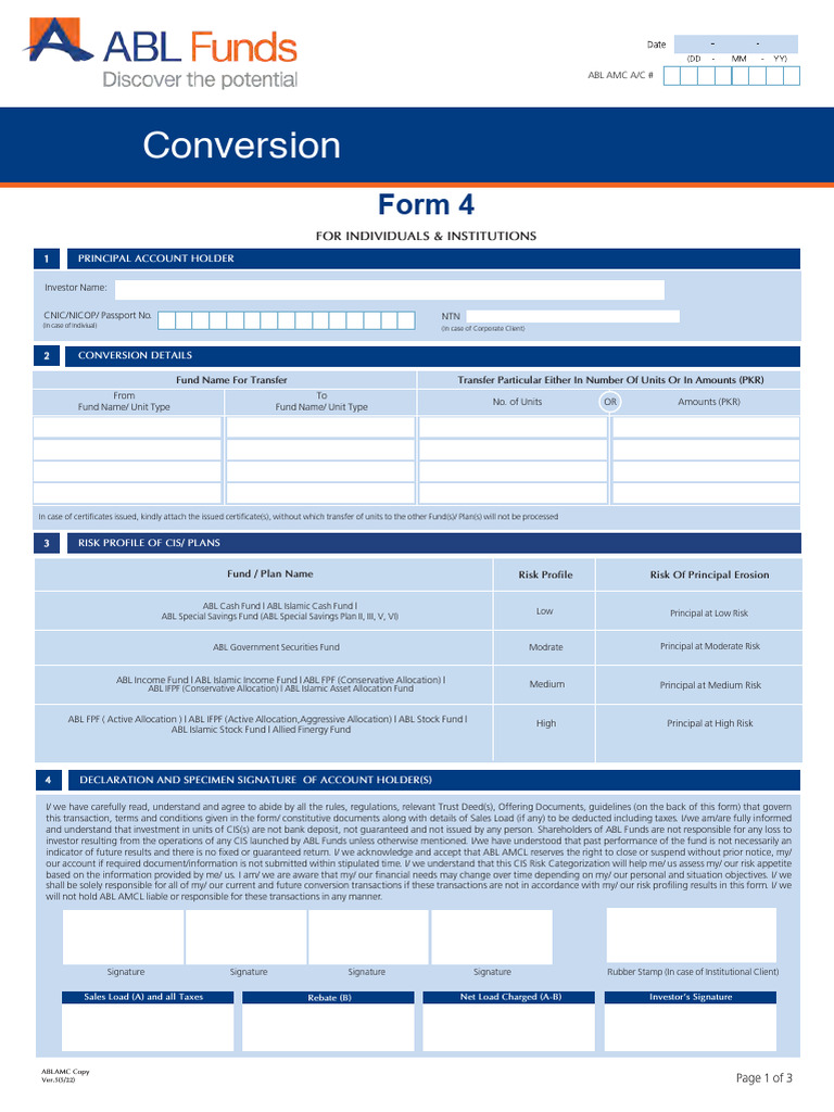 Conversion Form for Mutual Funds | PDF | Securities (Finance) | Stocks
