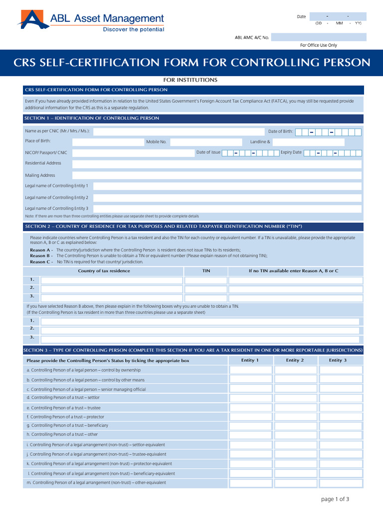 CRS For Controlling Person - Institutions | PDF | Private Law | Business