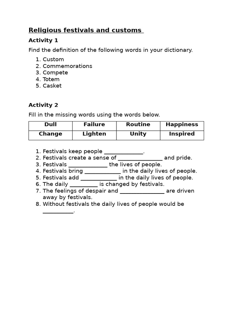Grade 5 Religious Festivals and Customs | PDF