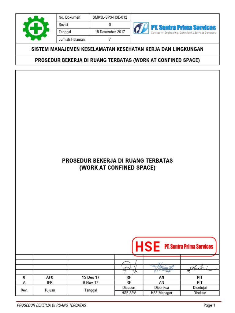 PROSEDUR BEKERJA DIRUANG TERBATAS | PDF