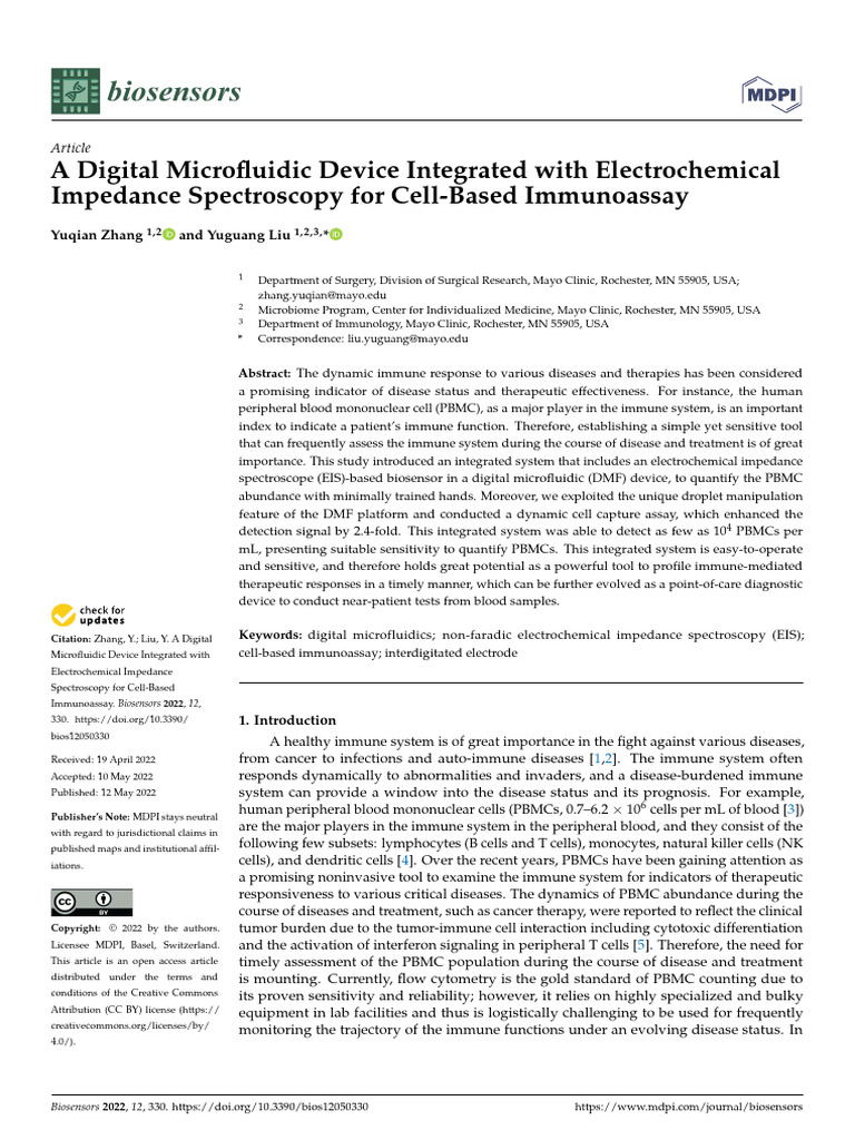 A Digital Microfluidic Device Integrated With Electrochemical Impedance Spectroscopy For Cell ...