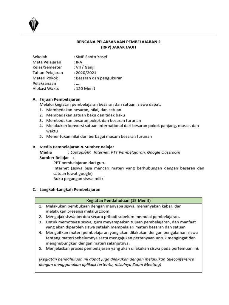 RPP Besaran Dan Pengukuran | PDF