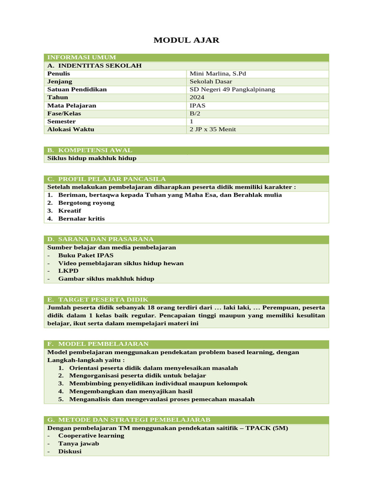 Modul Ajar Mini | PDF