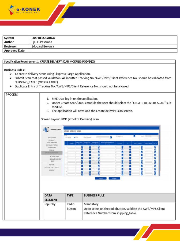 Ekspress Cargo - Create Delivery Scan - V.000.001.000 | PDF