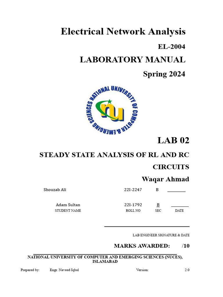 ENA FA23 Lab 02 - Steady State Analysis of RL and RC Circuits | PDF ...