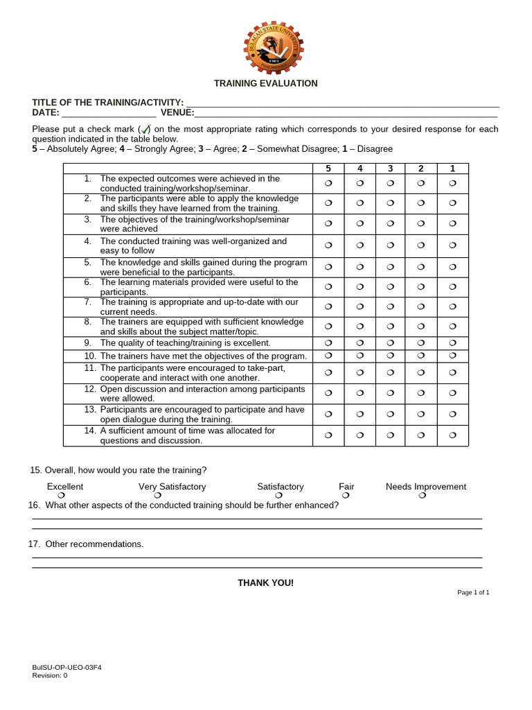 Training Feedback Form | PDF | Evaluation | Knowledge