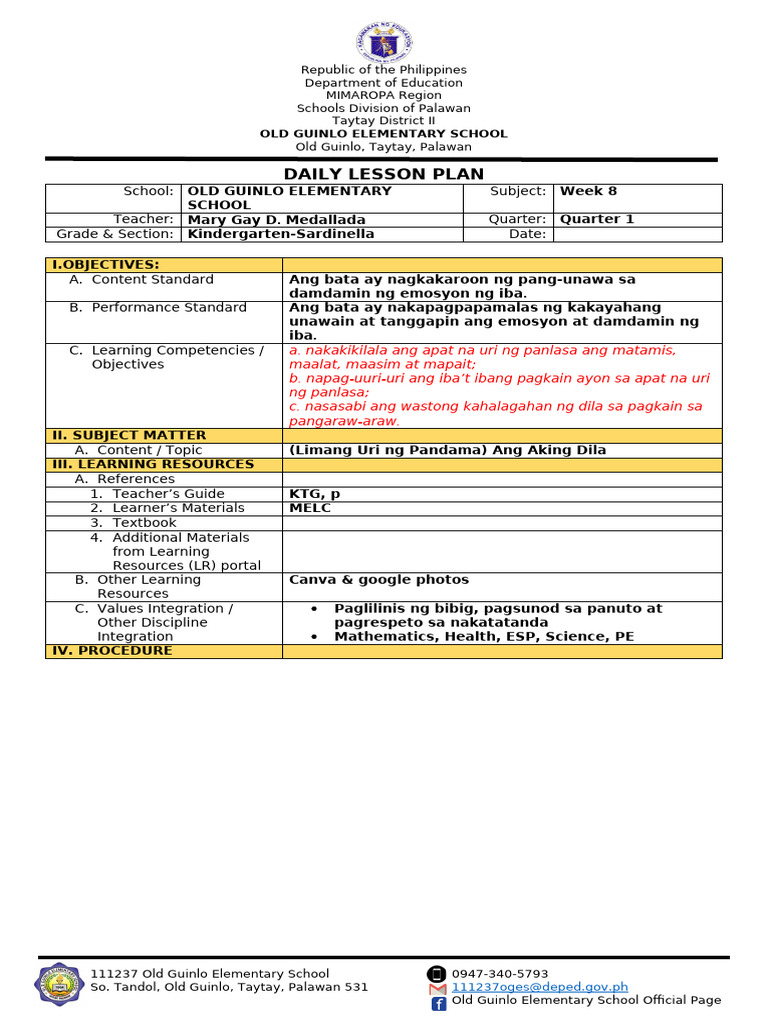 OGES-Lesson-Plan-Template COT 1 2023 | PDF