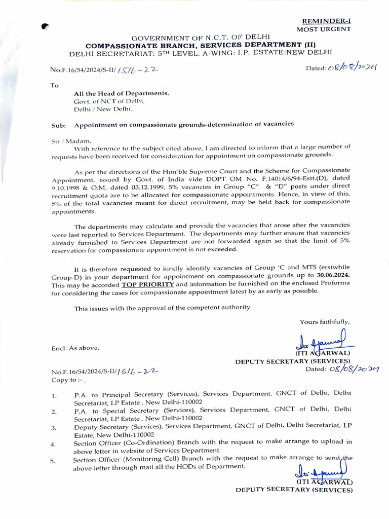 Appointment On Compassionate Ground Determination of Vacancies | PDF