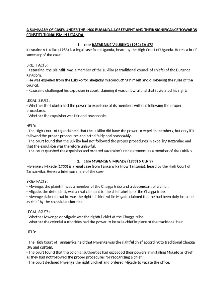 Cases Under The 1900 Buganda Agreement (Assignment) | PDF