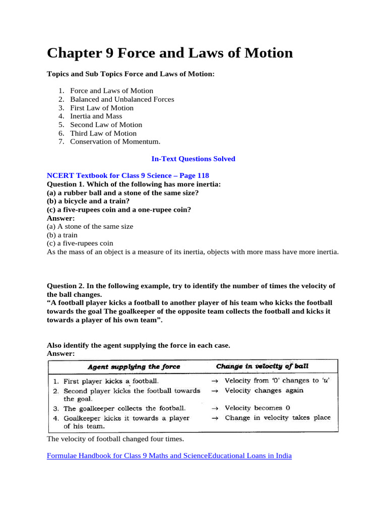ch.9 Forces and Law of Motion | PDF