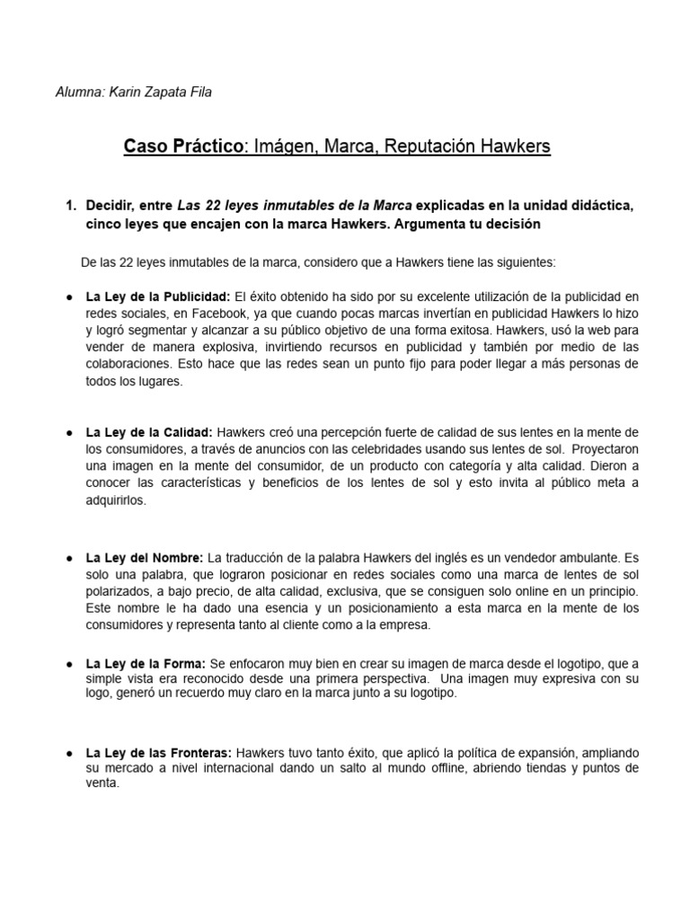 Caso Práctico - Imágen, Marca, Reputación Hawkers (Modulo 6) | PDF