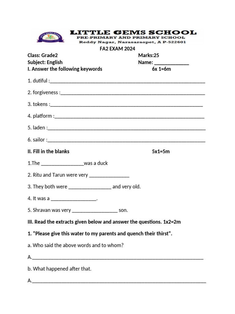 Grade 2 English Fa2 | PDF