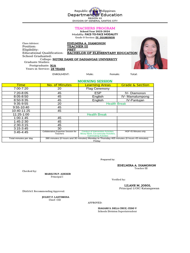Grade 4 Teacher and Class Program Option 2 | PDF