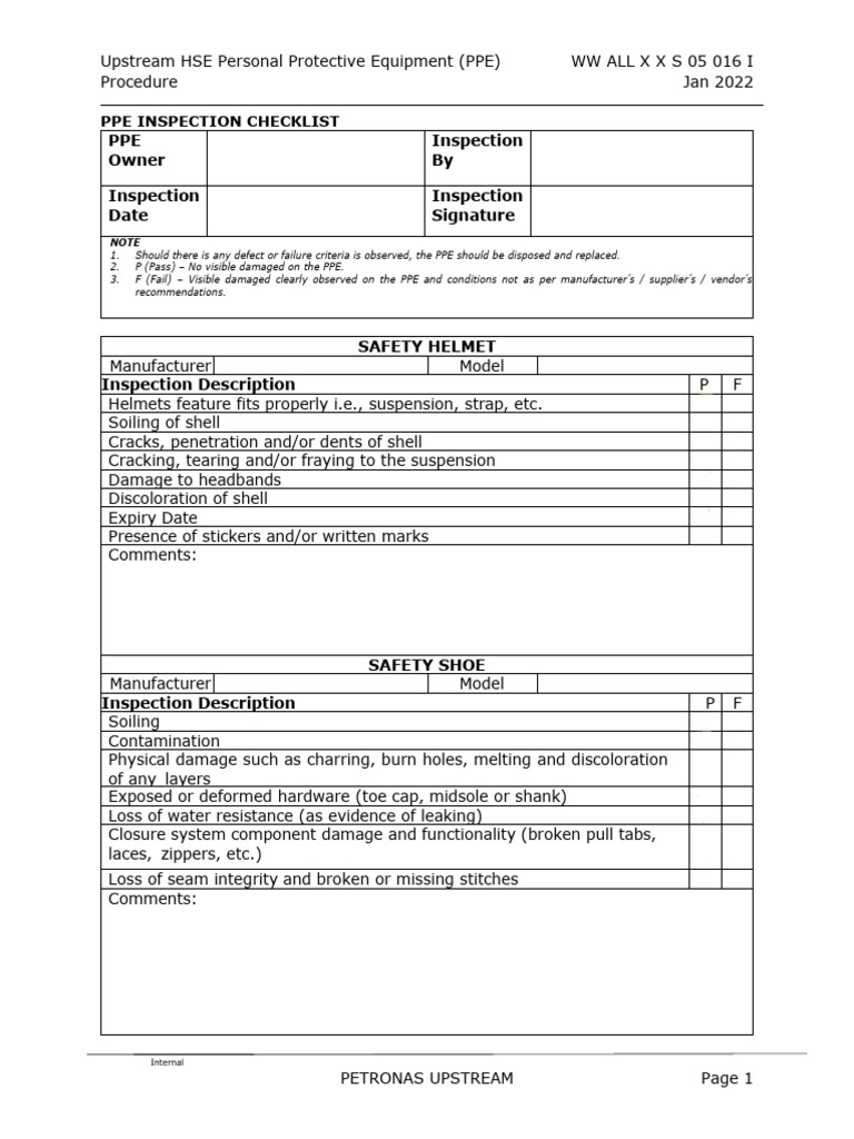 Appendix 4 PPE Inspection Checklist | PDF